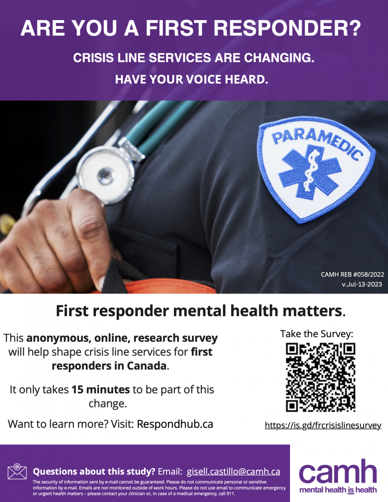 TO ALL MEMBERS - CAMH/CIPSRT Study re: Public Safety Personnel crisis ...